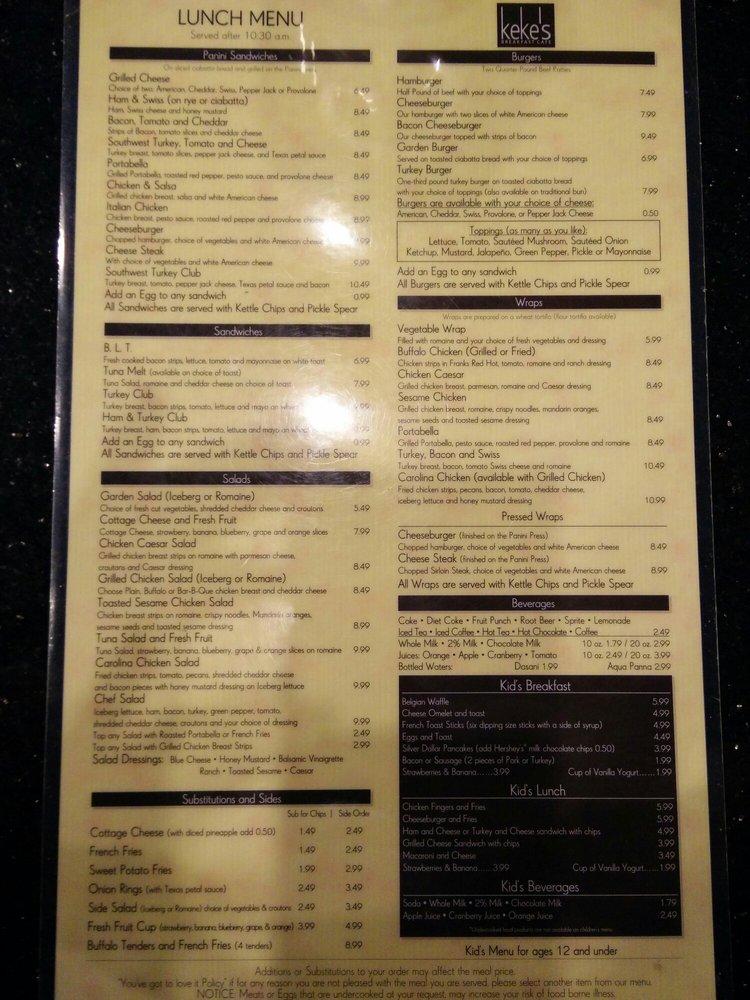 Menu at Keke's Breakfast Cafe, Lake Mary