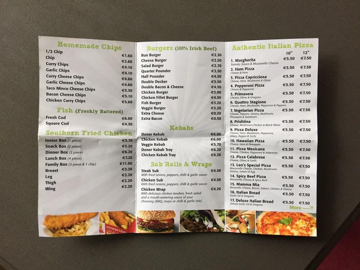 Menu at Roma Take Away restaurant, Kilrush