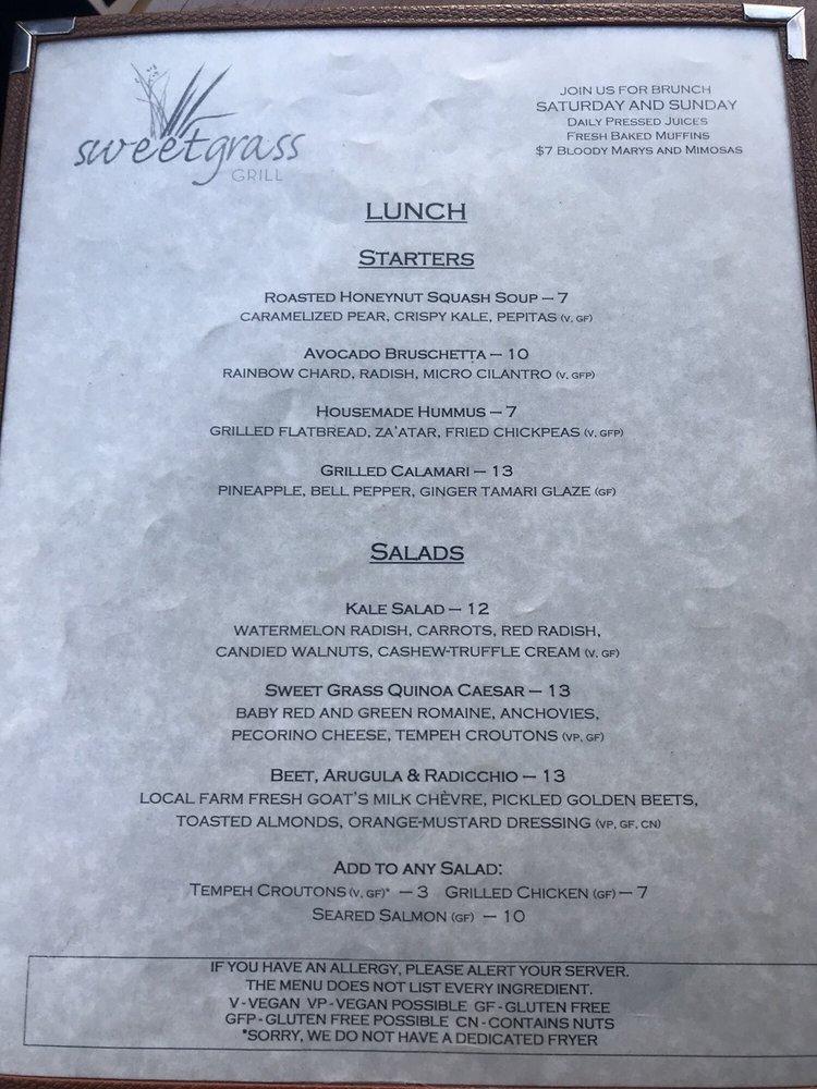 Menu at Sweet Grass Grill restaurant, Tarrytown