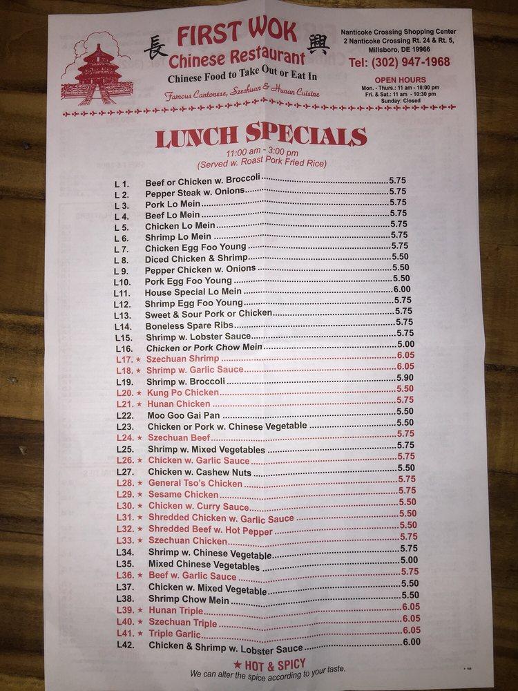 Menu at First Wok Chinese Restaurant, Long Neck, John J Williams Hwy #4