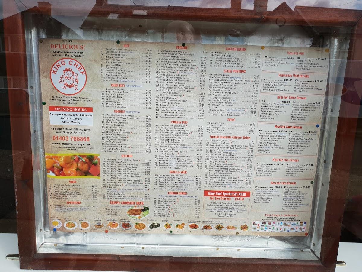 Menu at King Chef restaurant, Billingshurst