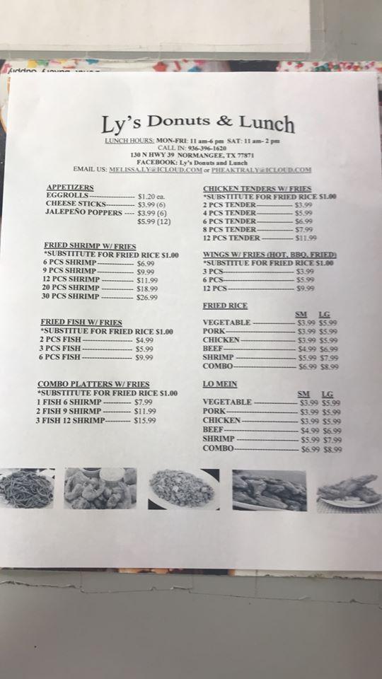 Menu at LY'S Donuts & Lunch restaurant, Normangee, 109 Main St