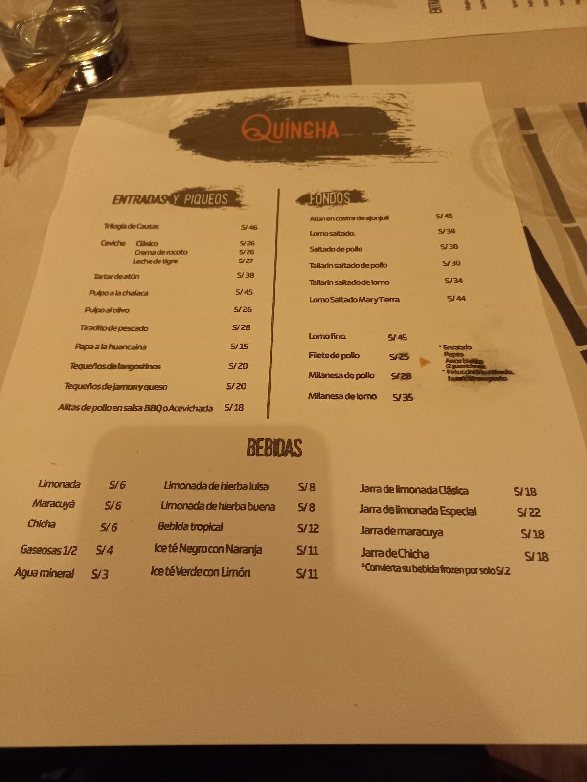 Carta de Quincha Restaurant, Chimbote