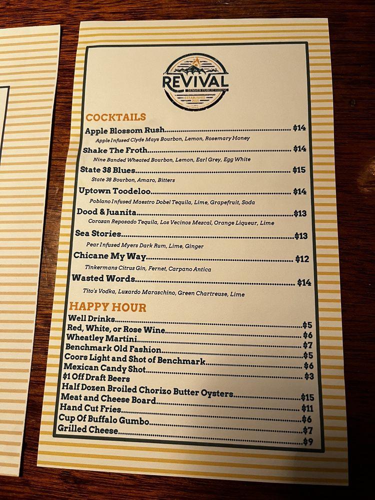 Menu at Revival Denver Public House, Denver