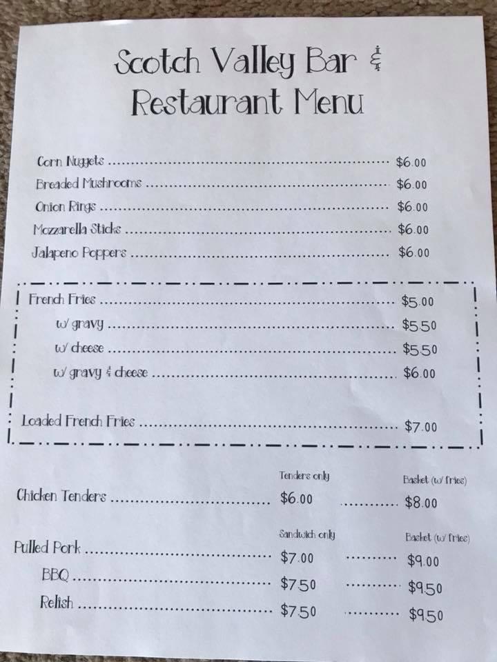 Menu at Scotch Valley Restaurant, USA