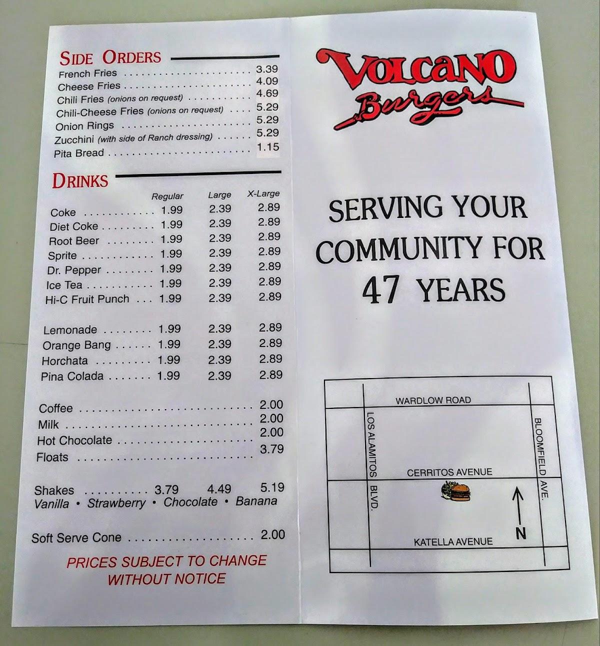 Carta del restaurante Volcano Burgers, Los Alamitos, W Cerritos Ave