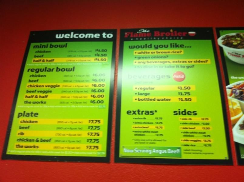 Carta del restaurante Flame Broiler, Lake Havasu City, McCulloch Blvd N ...