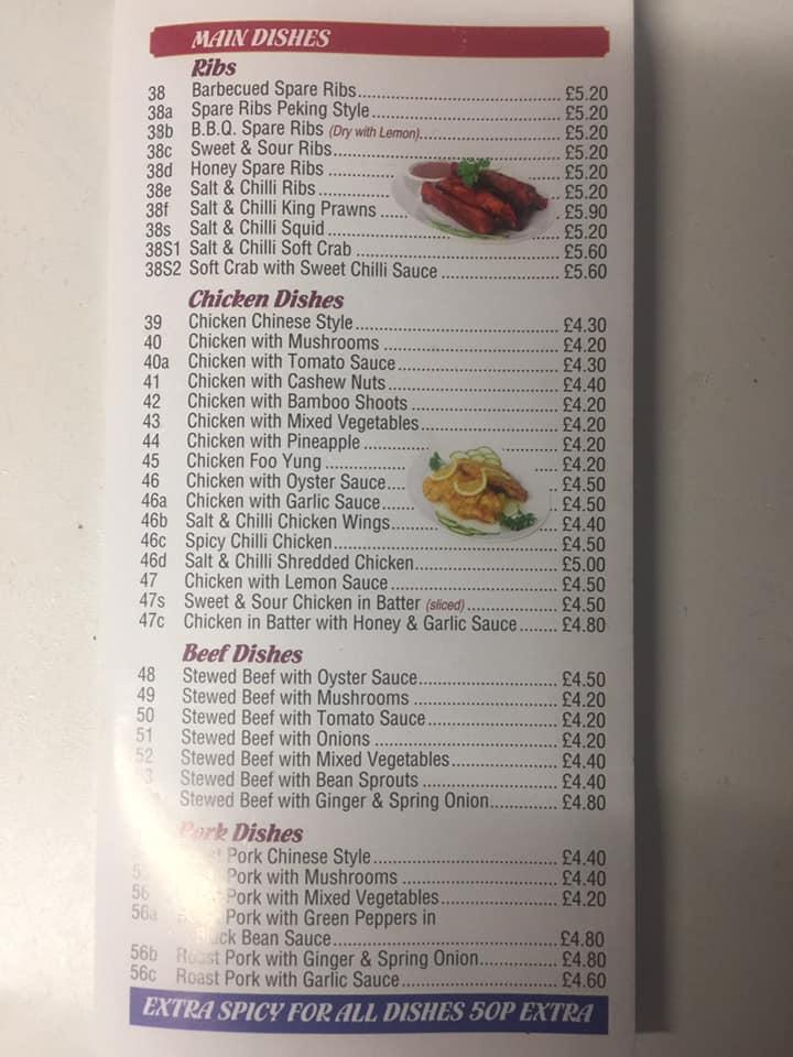 Menu at Hong Kong House fast food, Grays