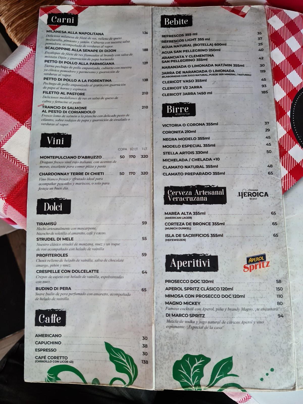 Carta del restaurante Pizza Di Marco, Veracruz, Paseo José Martí 6