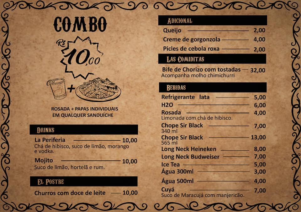 Menu em Porteño restaurante, Belém