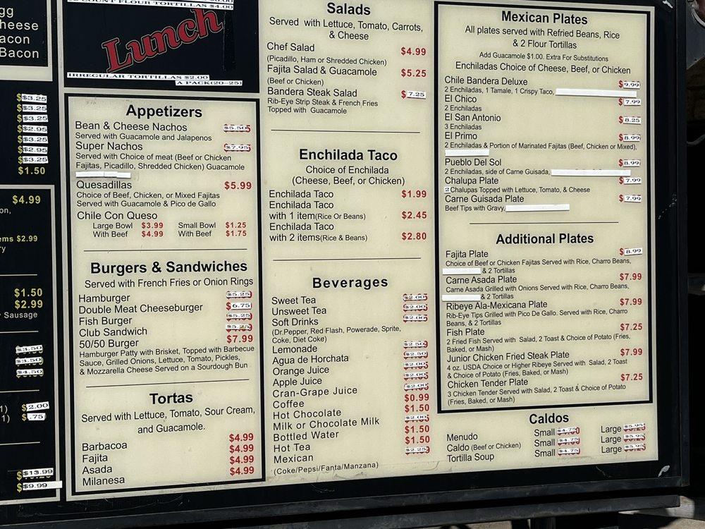 Menu at Restaurante Chile Bandera, Jourdanton, Jiffy Blvd