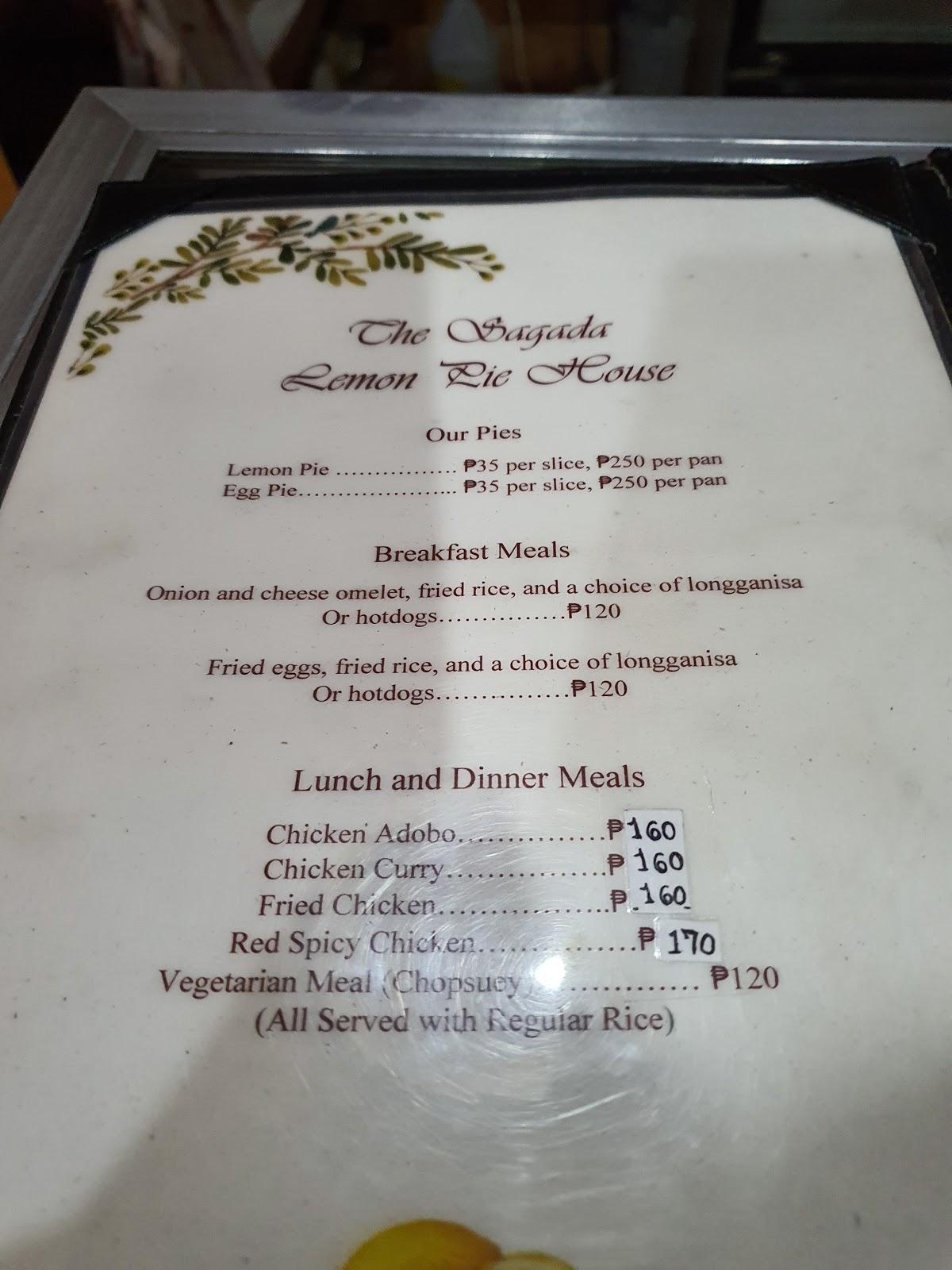 Carta del postres Sagada Lemon Pie House, Sagada