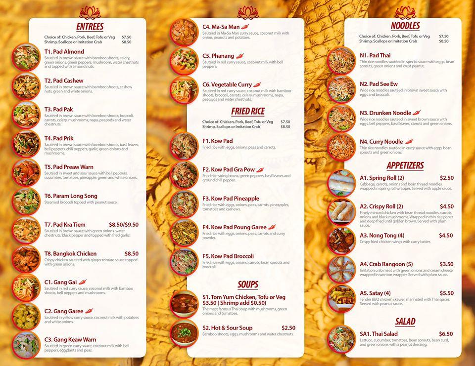 Carta de Spicy Bangkok Express Restaurant, Estados Unidos