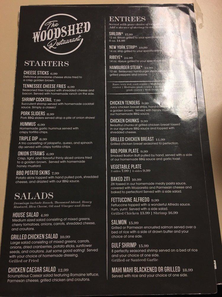 Menu at The Woodshed Restaurant, Newport, Cosby Hwy