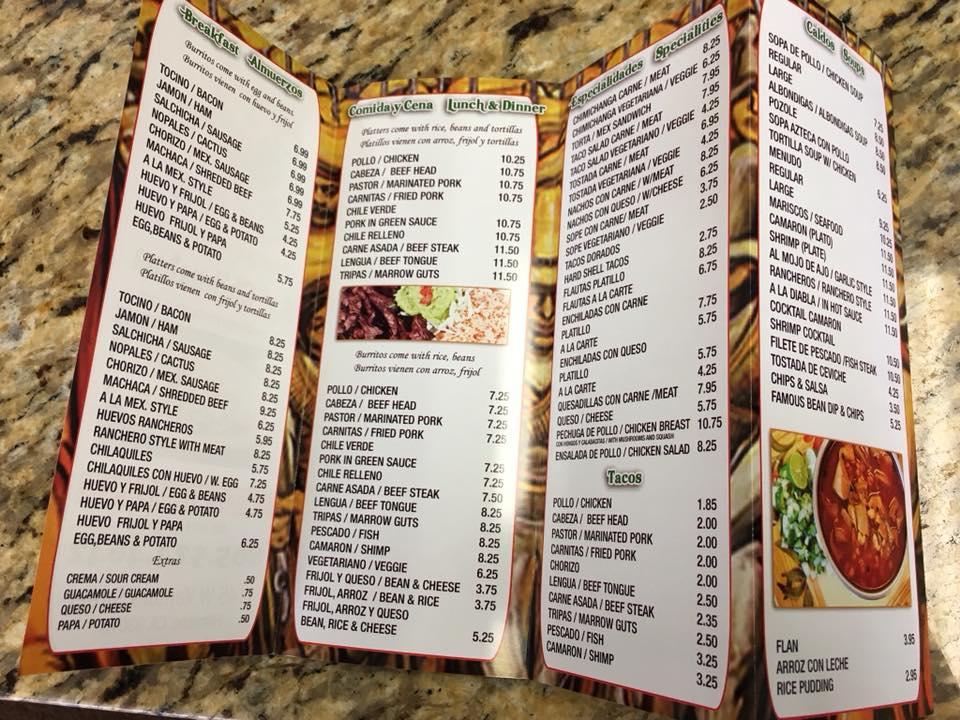 Menu at Ay Chihuahua restaurant, Fillmore