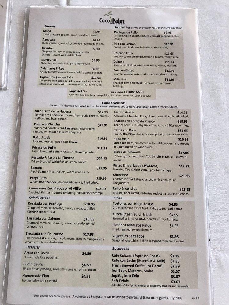 Menu at Coco Palm Restaurant, Pomona