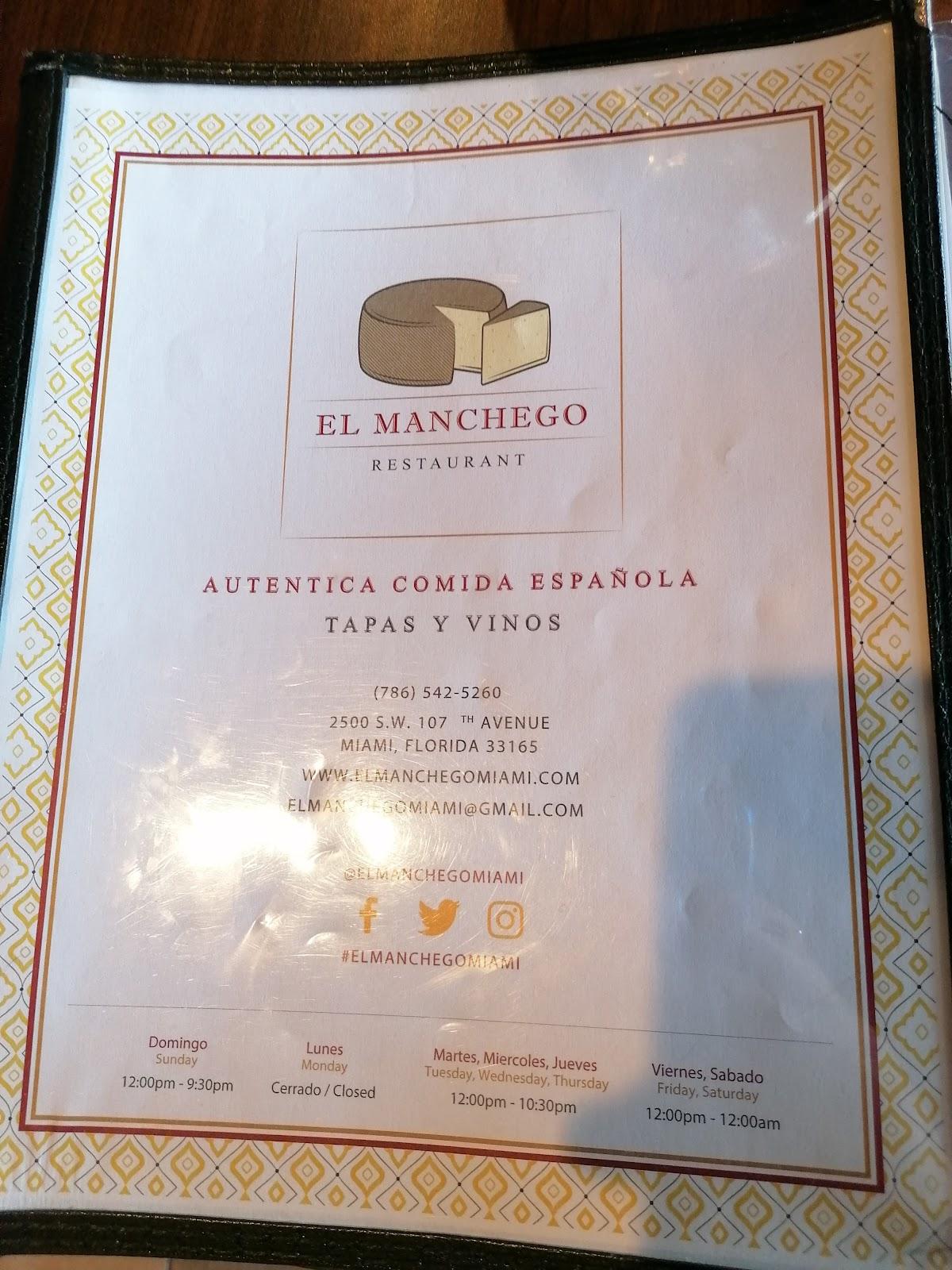 Carta de El Manchego Restaurant, Miami