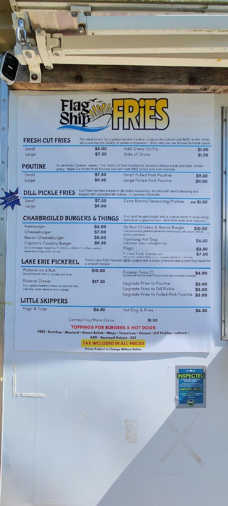 Menu at Flagship Fries restaurant, St. Catharines