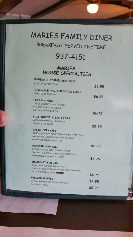 Menu at Marie's Family Diner restaurant, Alden