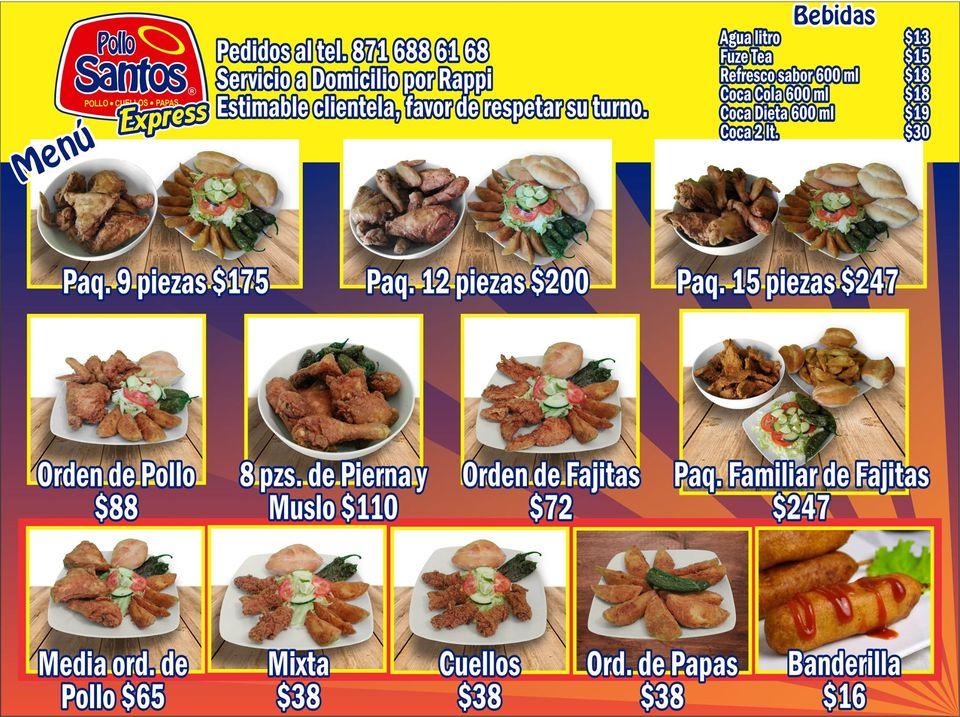 Menu at Pollo Santos Express restaurant, Torreón