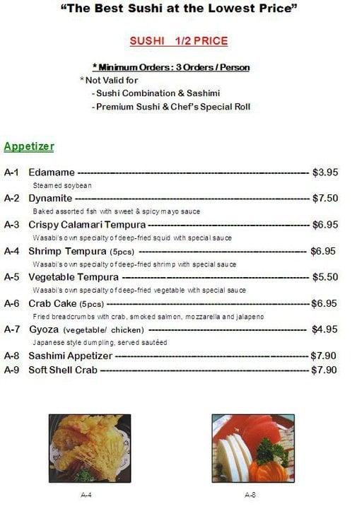 Carta del restaurante Wasabi Hinkaku, Wichita, 912 E Douglas Ave
