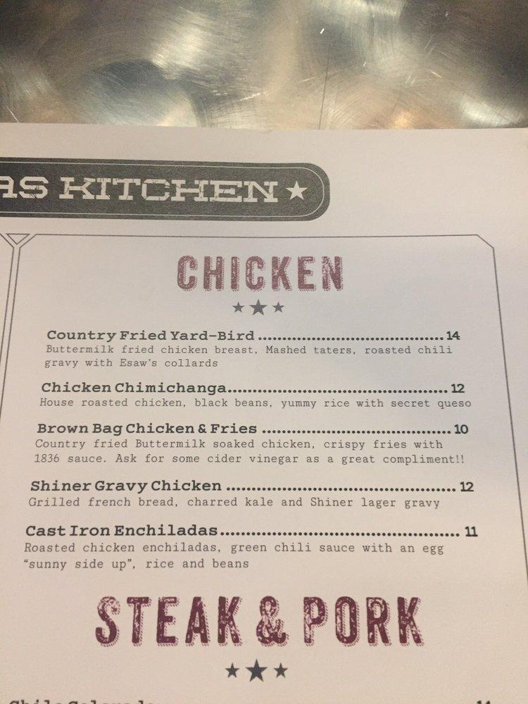 Menu at 1836 Texas Kitchen pub & bar, Tyler, Crow Rd