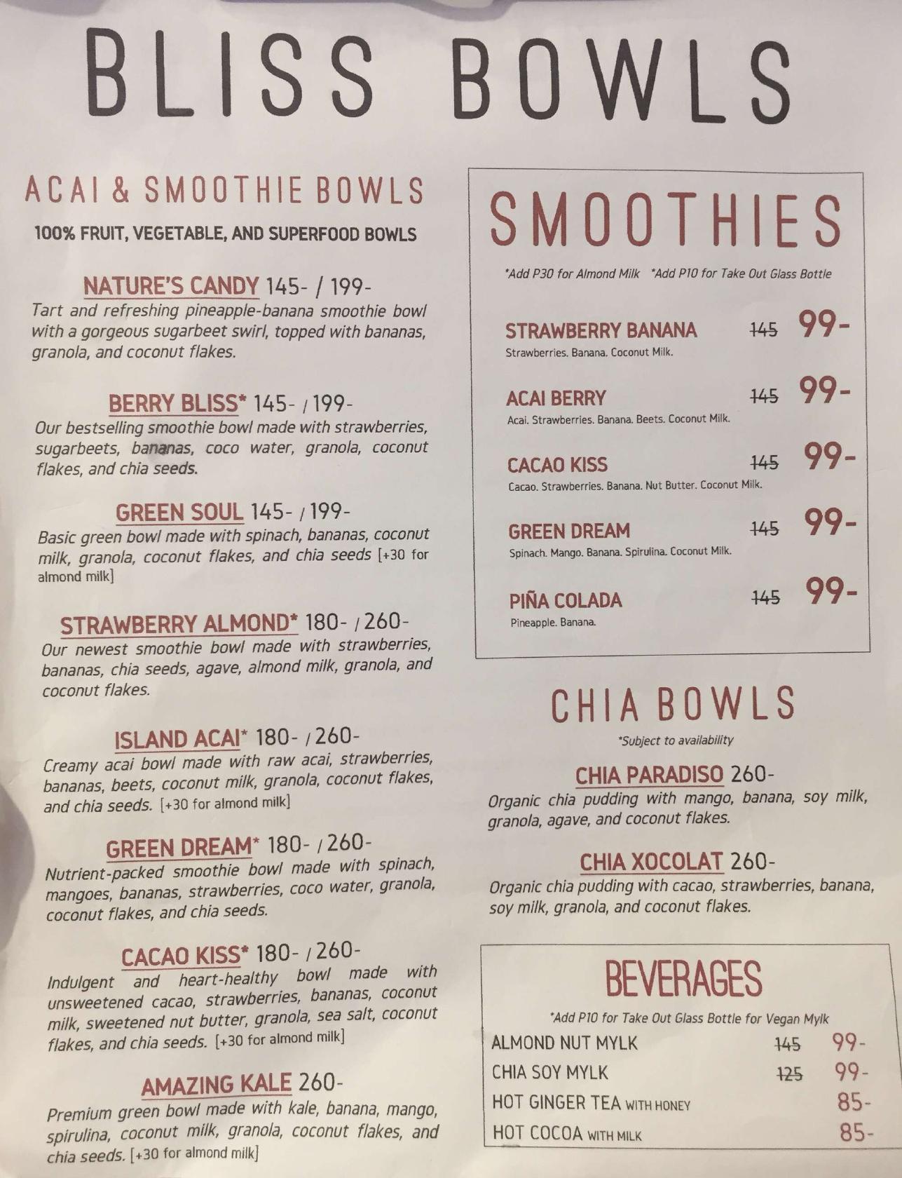 Menu at Bliss Bowl pub & bar, Mandaluyong, EDSA 4/F