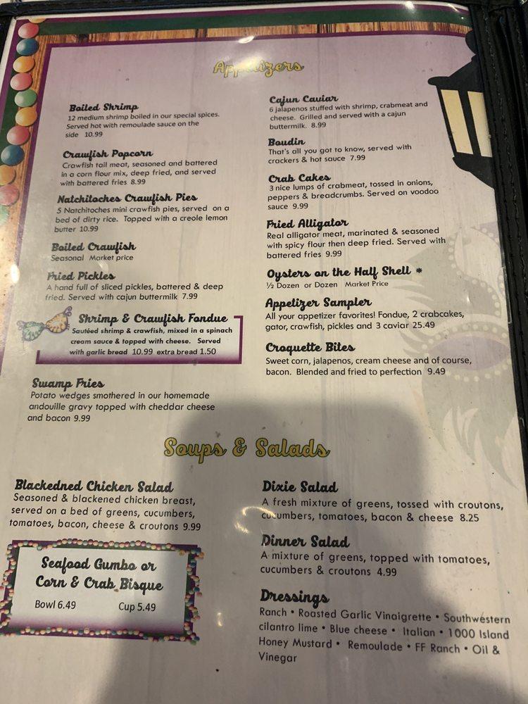 Menu at Boo-Ray's of New Orleans restaurant, Hudson Oaks, 201 Hudson ...