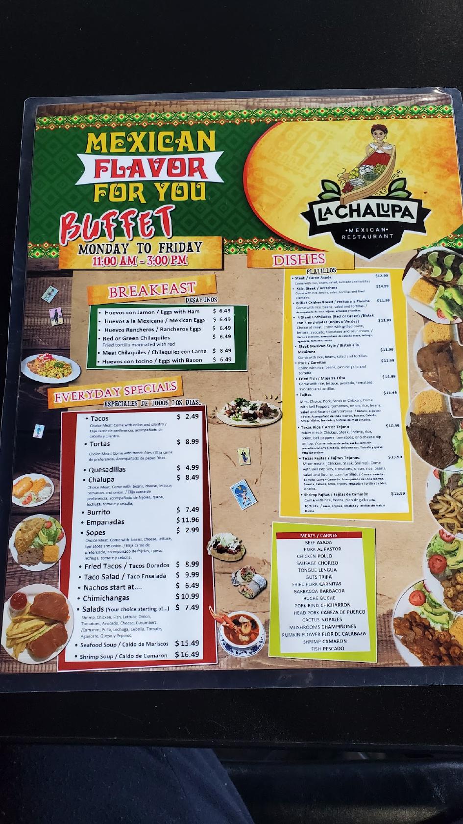 Menu at La Chalupa Mexican Restaurant, Garden City