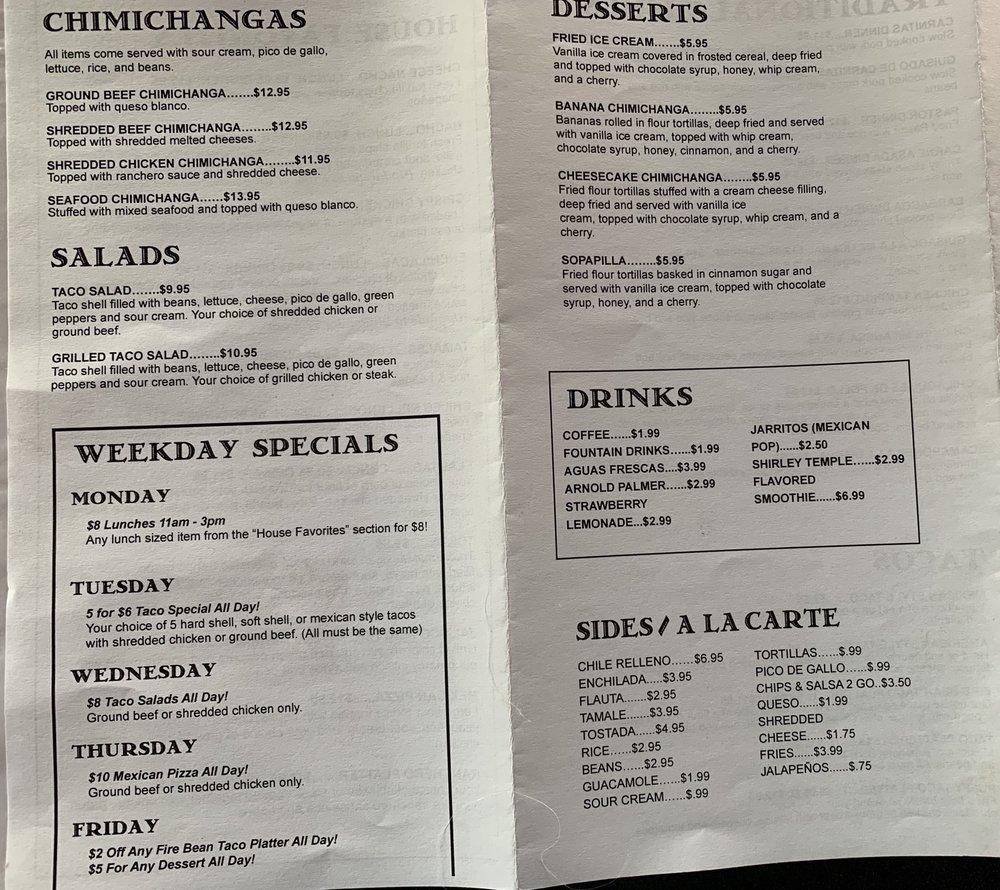 Menu at La Fonda Mexican Restaurant, Imlay City