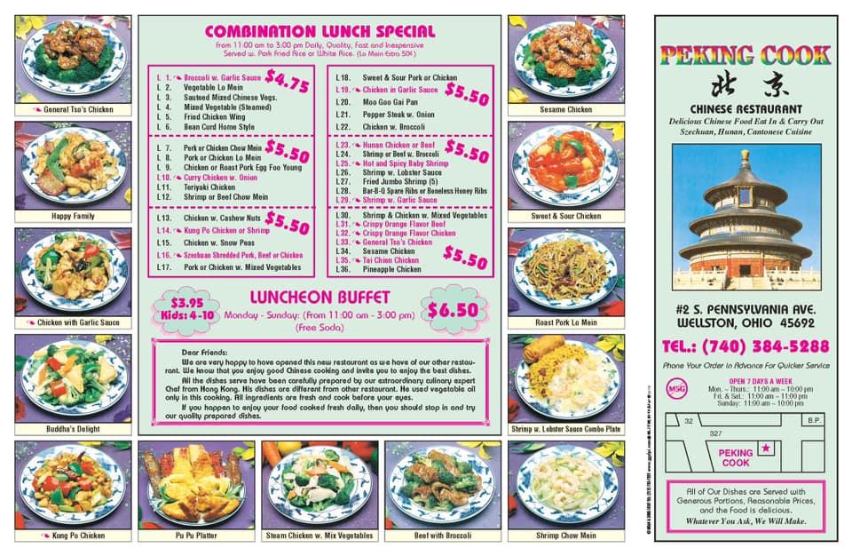 Menu at Peking Cook restaurant, Wellston