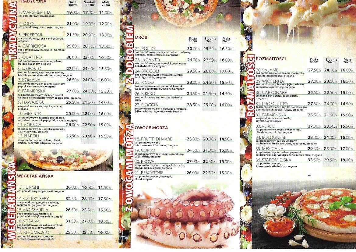 Menu at Pizzeria Staromiejska, Opoczno