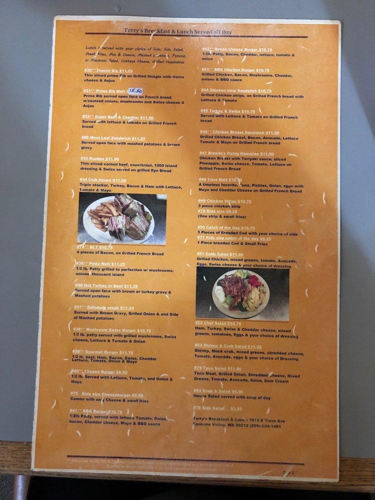 Menu at Terry's Breakfast & Lunch restaurant, Spokane Valley