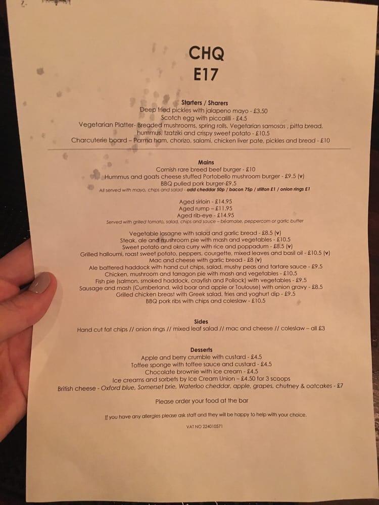 Menu at The Chequers pub & bar, London, 145 High Street