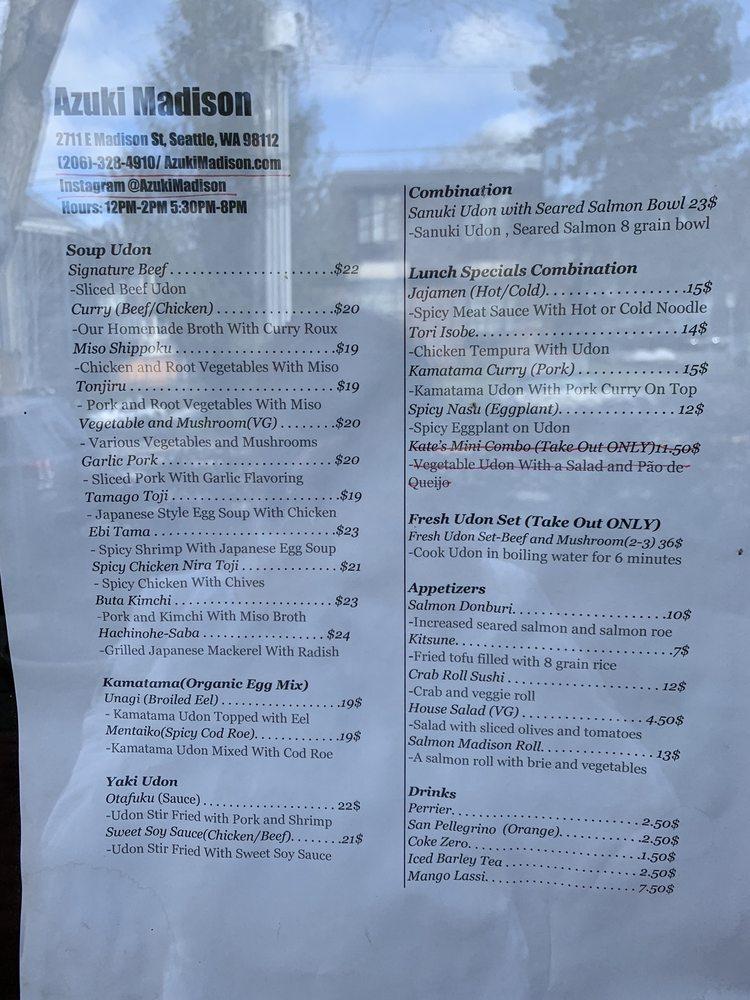 Menu at Azuki restaurant, Seattle