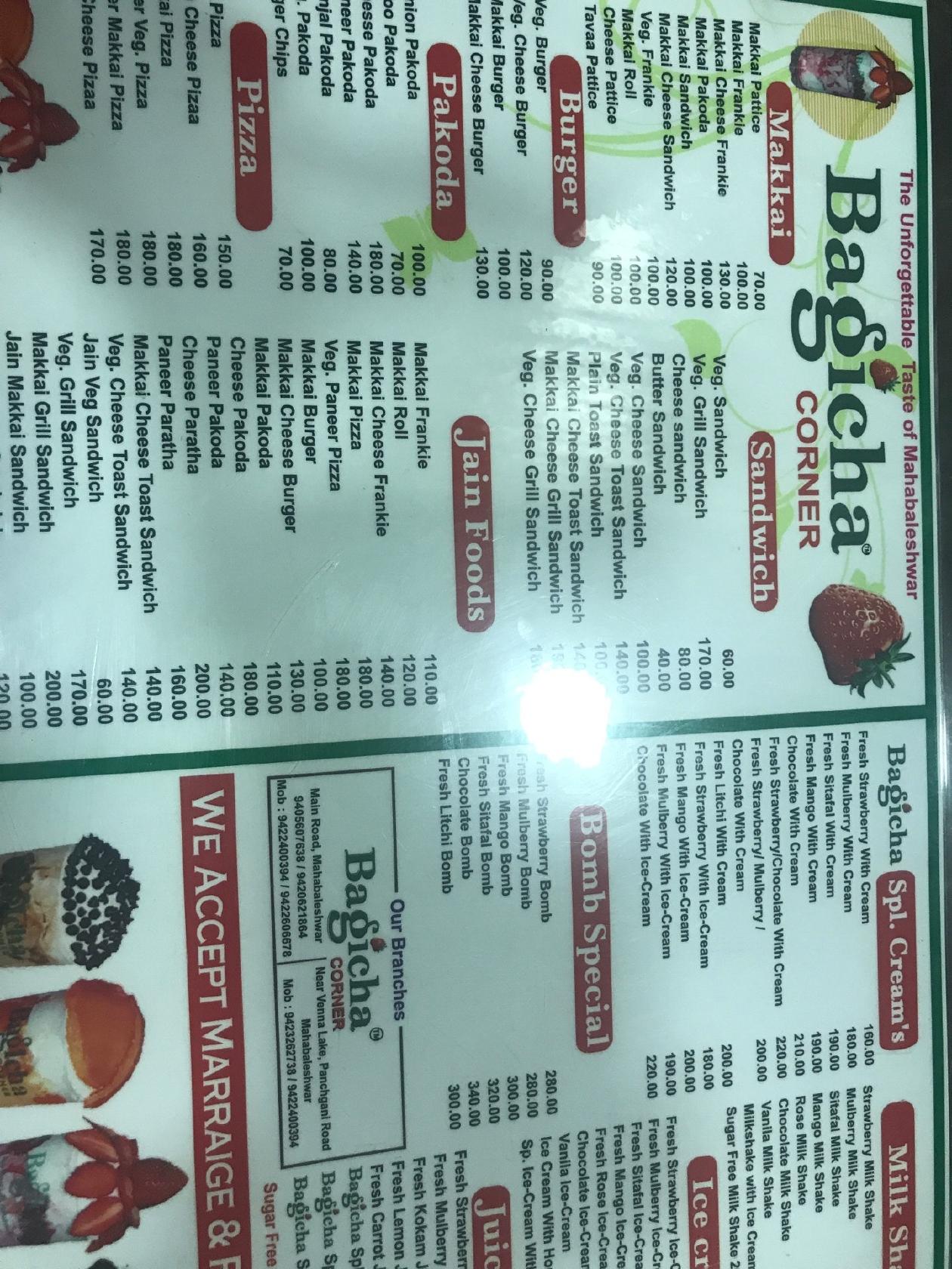 Menu at Bagicha Corner, Pune, Aurora Towers