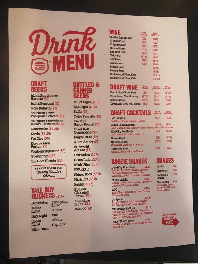 Menu at Curbside Burgers restaurant, Baton Rouge, Government St