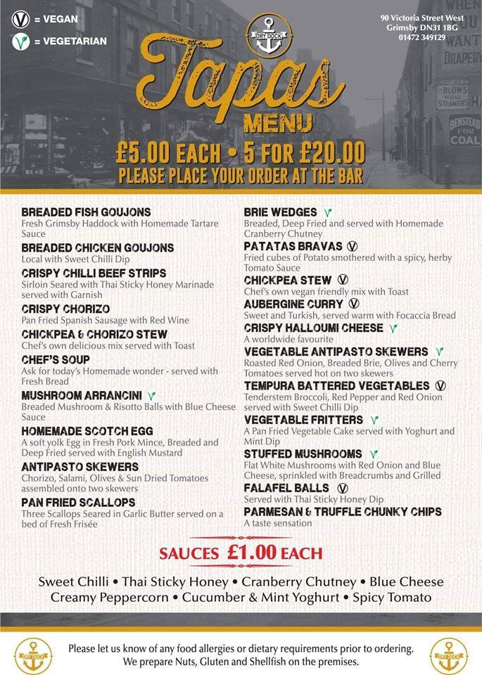 Menu at Dry Dock pub & bar, Grimsby