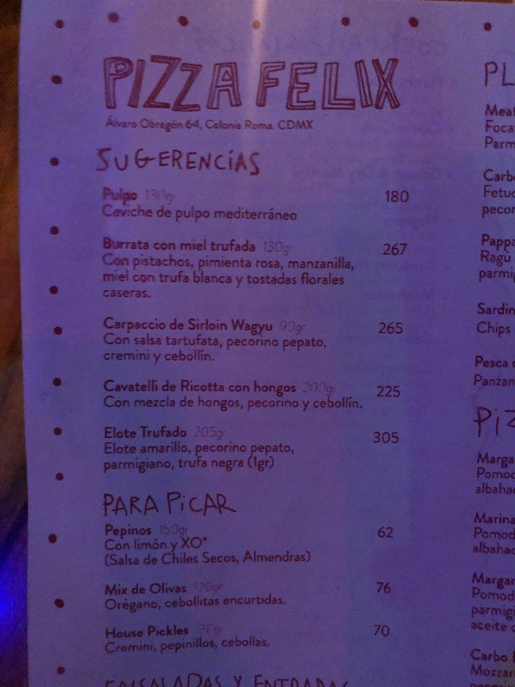 Menu at Pizza Félix pub & bar, Ciudad López Mateos, Av. Álvaro Obregón 64