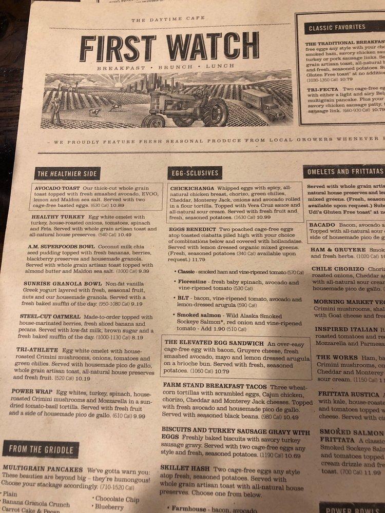 Menu at First Watch cafe, Pittsburgh, Clairton Blvd