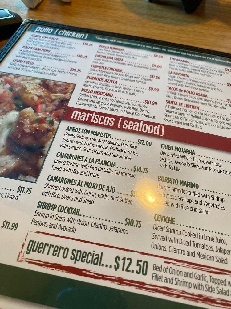 Menu at Guerrero Mexican Restaurant, Pooler
