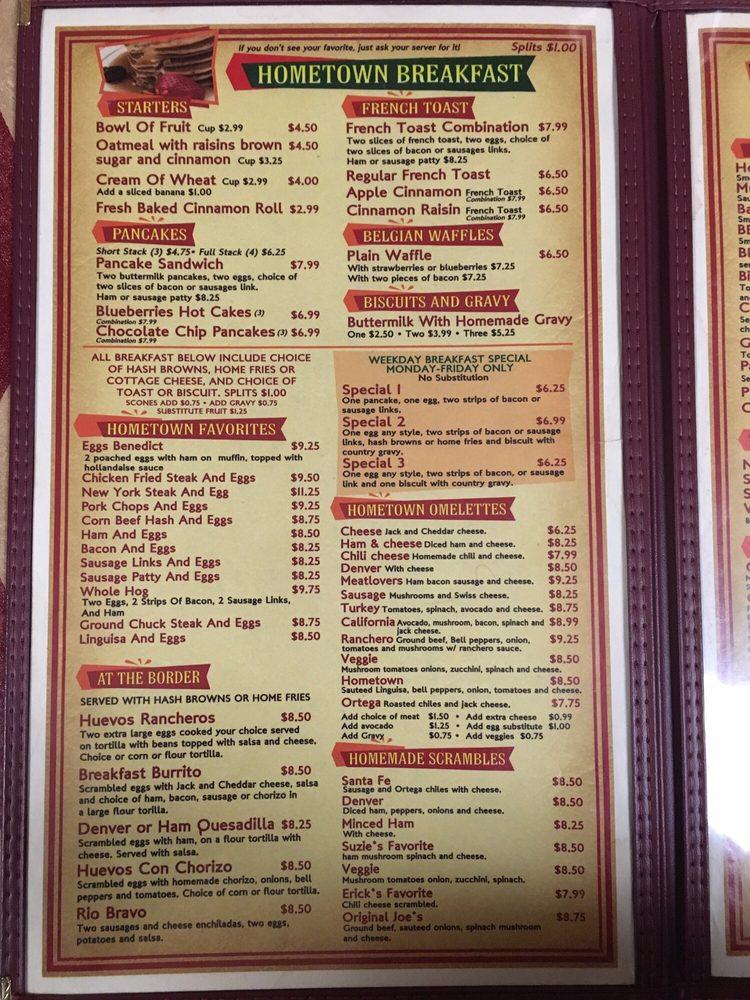 Menu at Hometown Café cafe, Reno