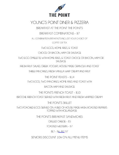 Carta de Young's Point Diner & Pizzeria, Youngs Point