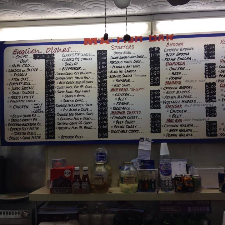 Menu at M A Fish Bar, Cardiff