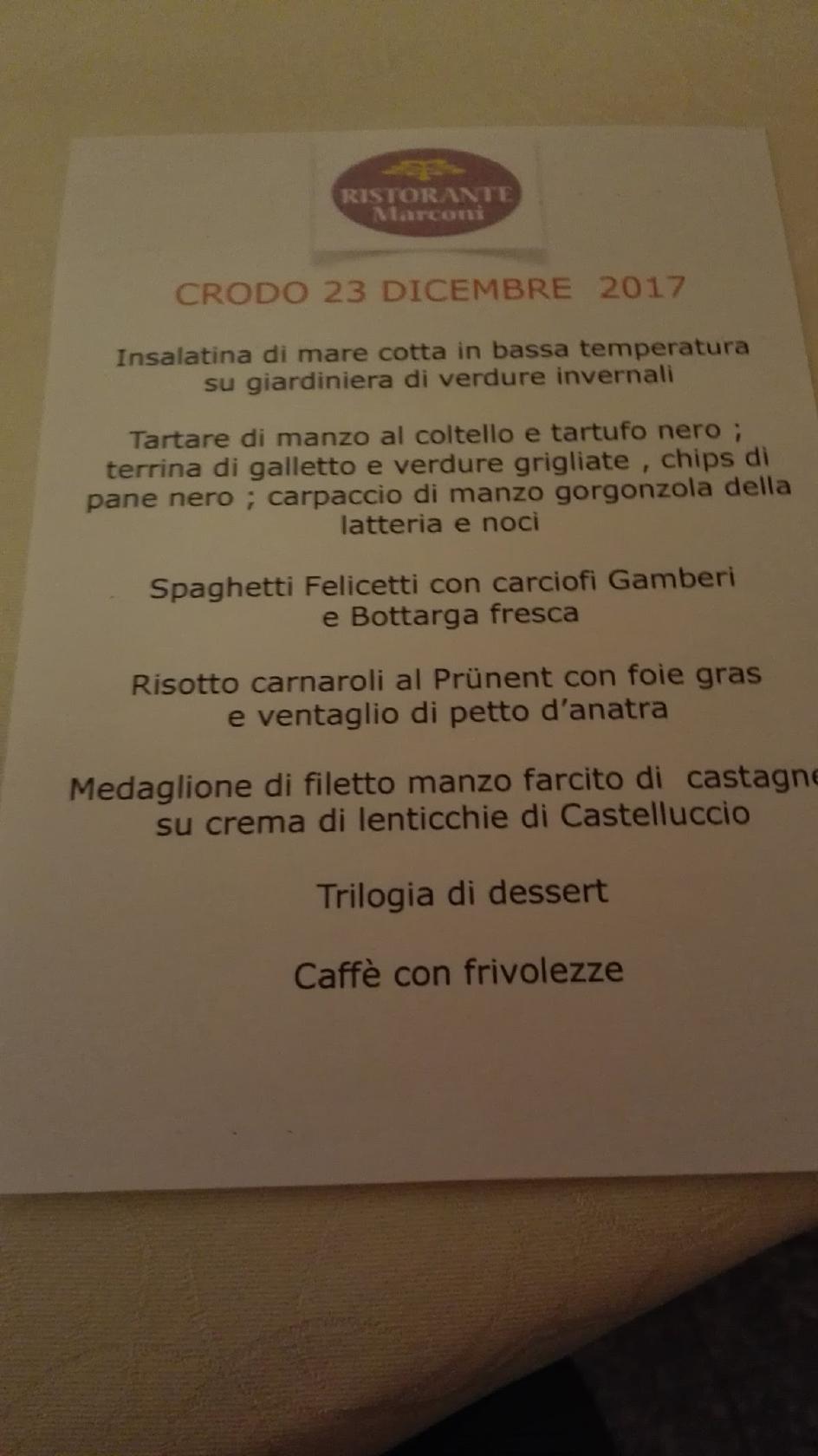 Menu at Marconi restaurant, Crodo