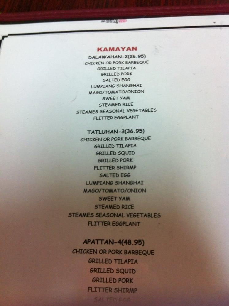Menu at Pampanguena Cuisine restaurant, San Francisco