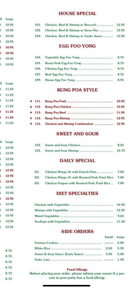 Menu at Panda Garden restaurant, Southbridge