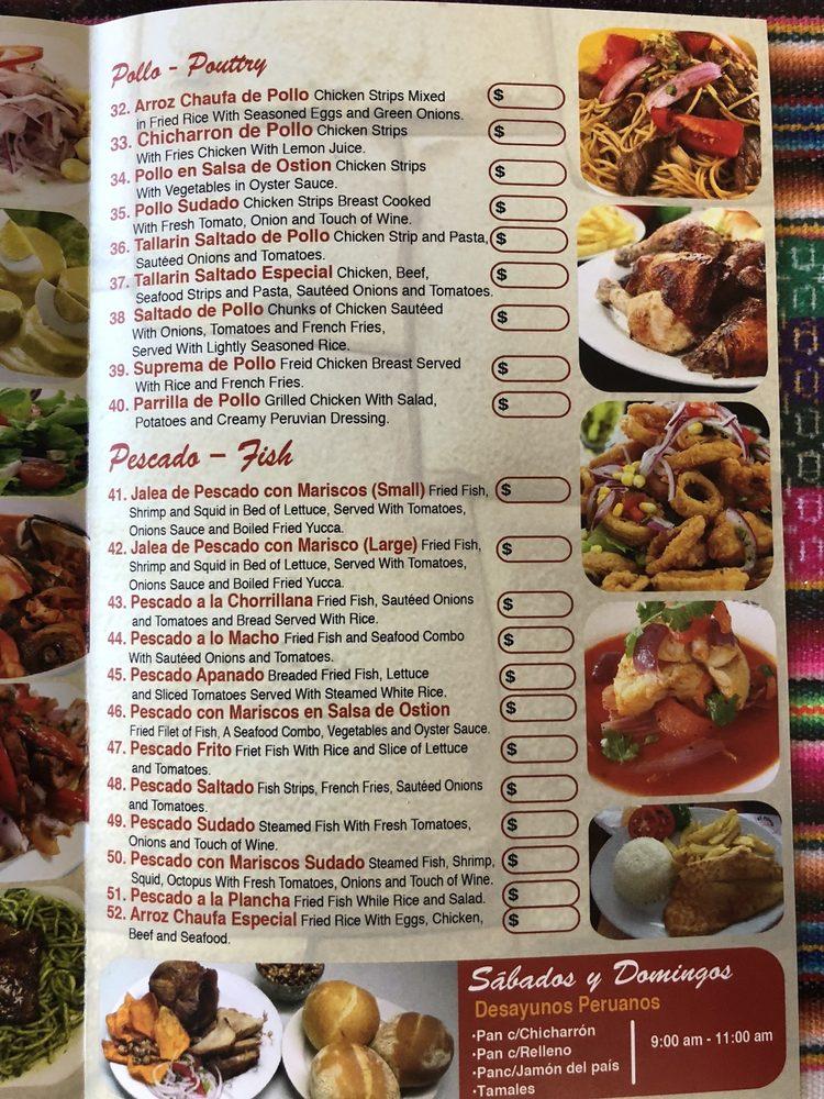 Carta del restaurante Los Andes, South Gate