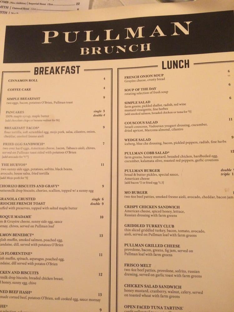 Menu at Pullman Bar & Diner, Iowa City