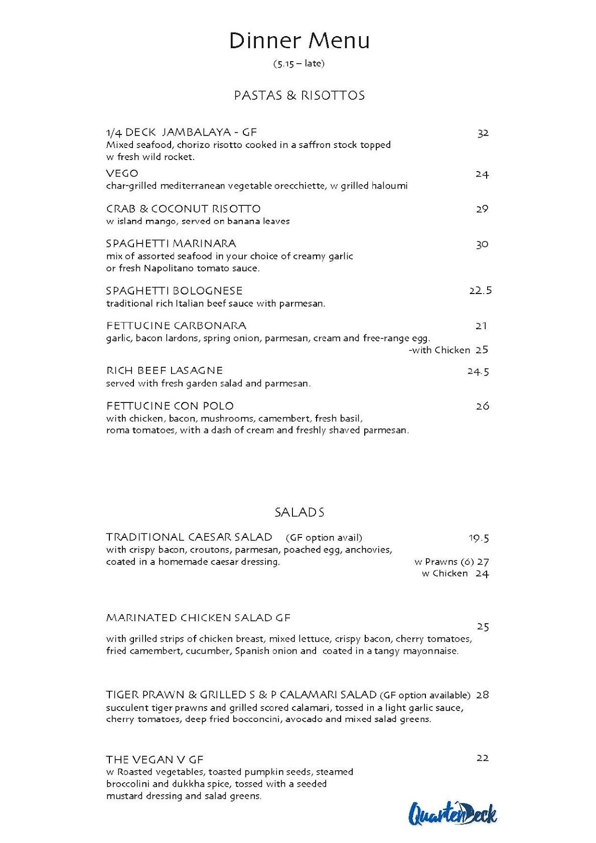 Menu at Quarterdeck Espresso Bar Restaurant, Mooloolaba